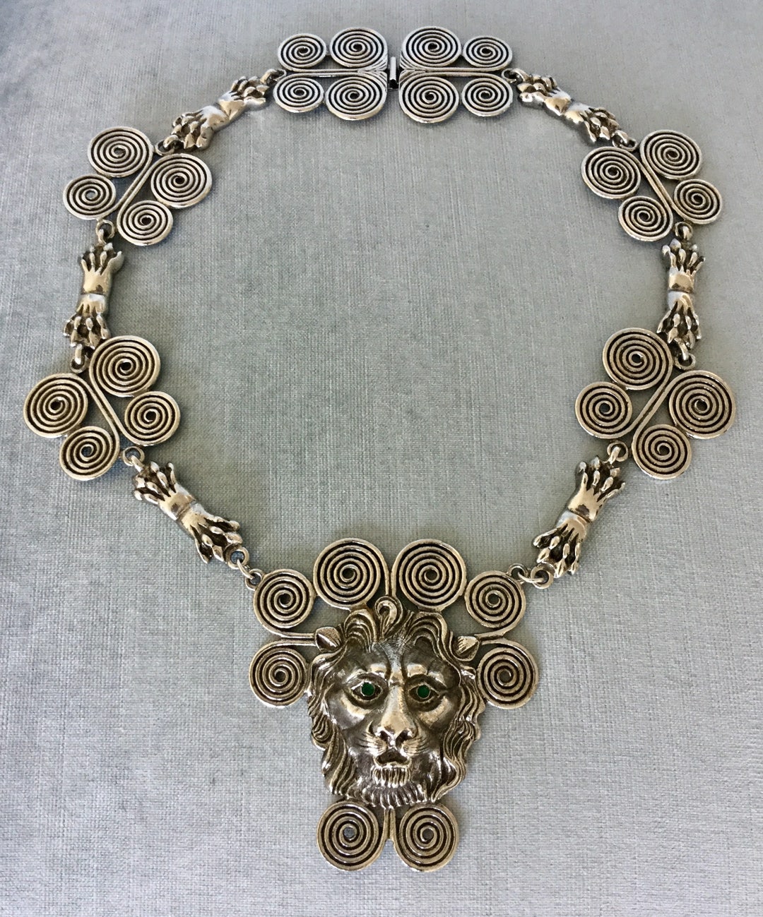 Massive ALEXIS KIRK Russian Lions Head & Swirls Emerald Crystal Eyes ...