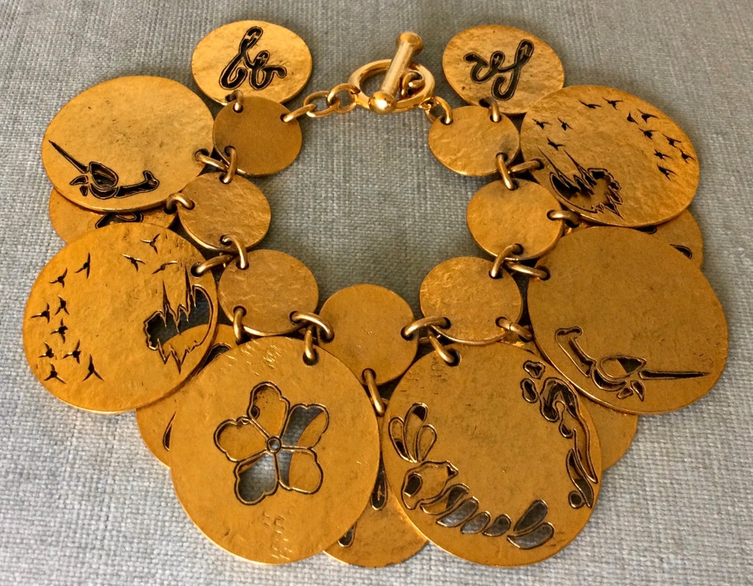 Rarest SONIA RYKIEL Signed Logo DISC Big Coin Charm Medallion Bracelet ...