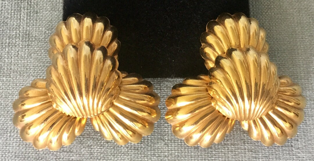 Gorgeous ART DECO SEASHELLS 2 Massive Sculptural Drop Clip-on Earrings ...