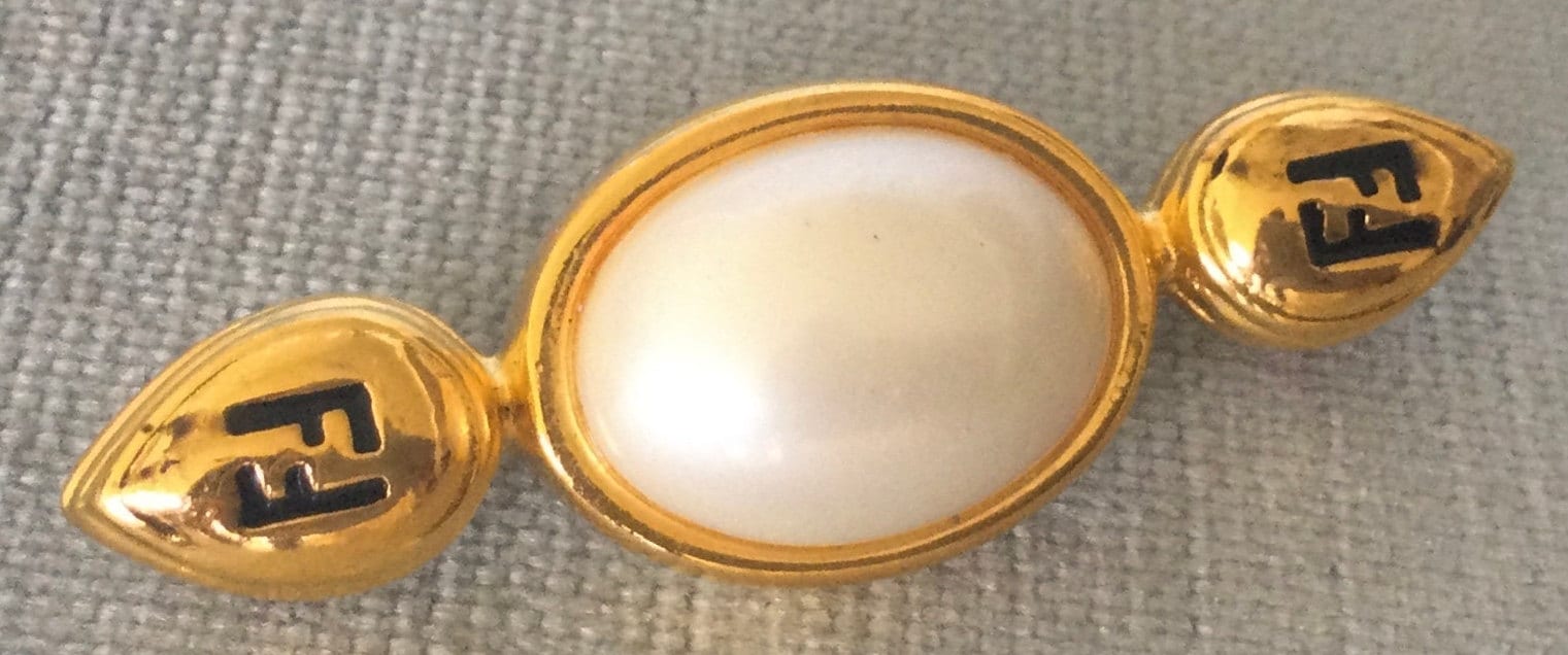 Gorgeous FENDI Signed LOGO PEARL Bar Brooch Pin Black Enamel - Etsy