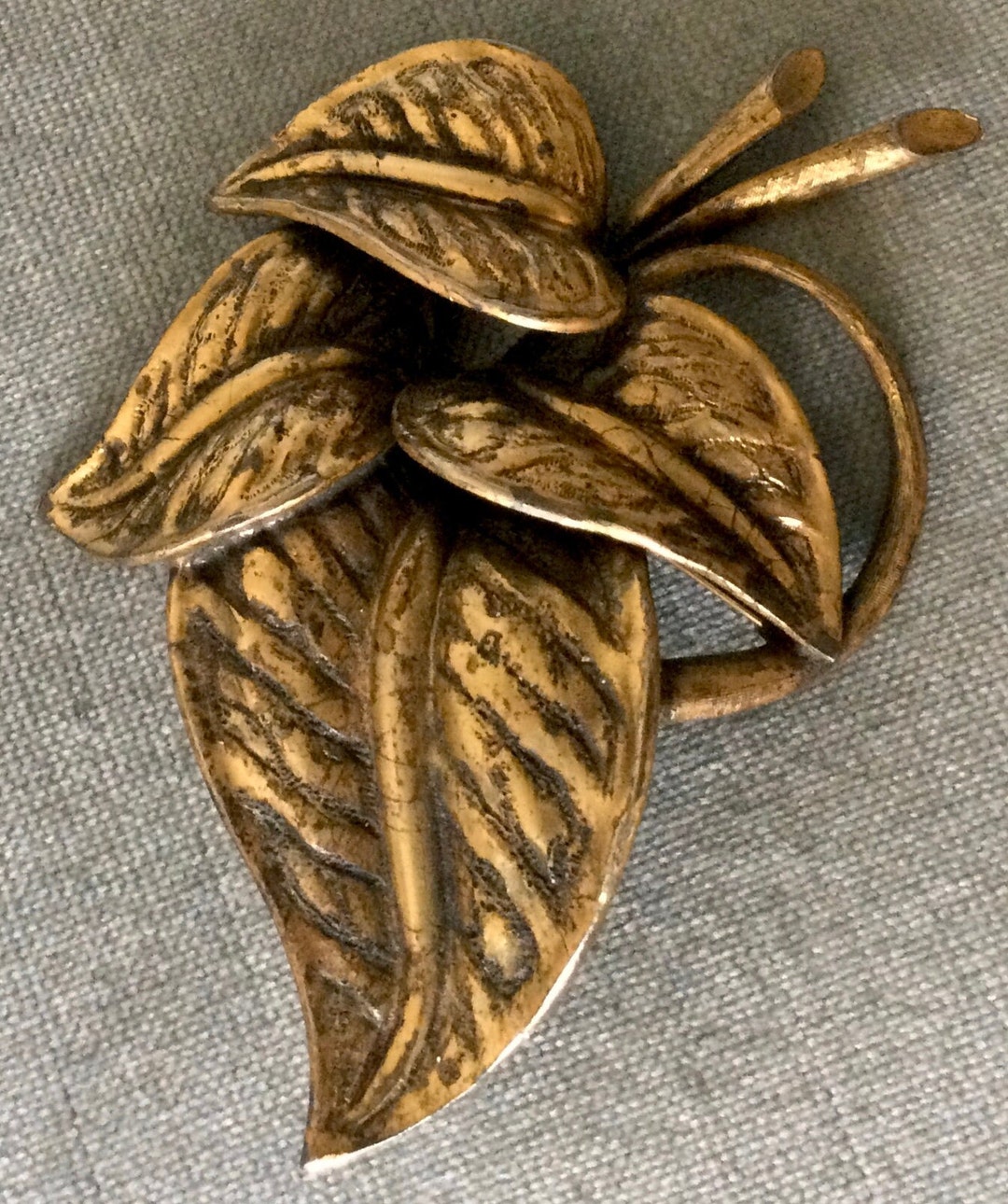 Gorgeous TORTOLANI Signed SCULPTURAL LEAVES 4 Massive Brooch Pin Gold ...