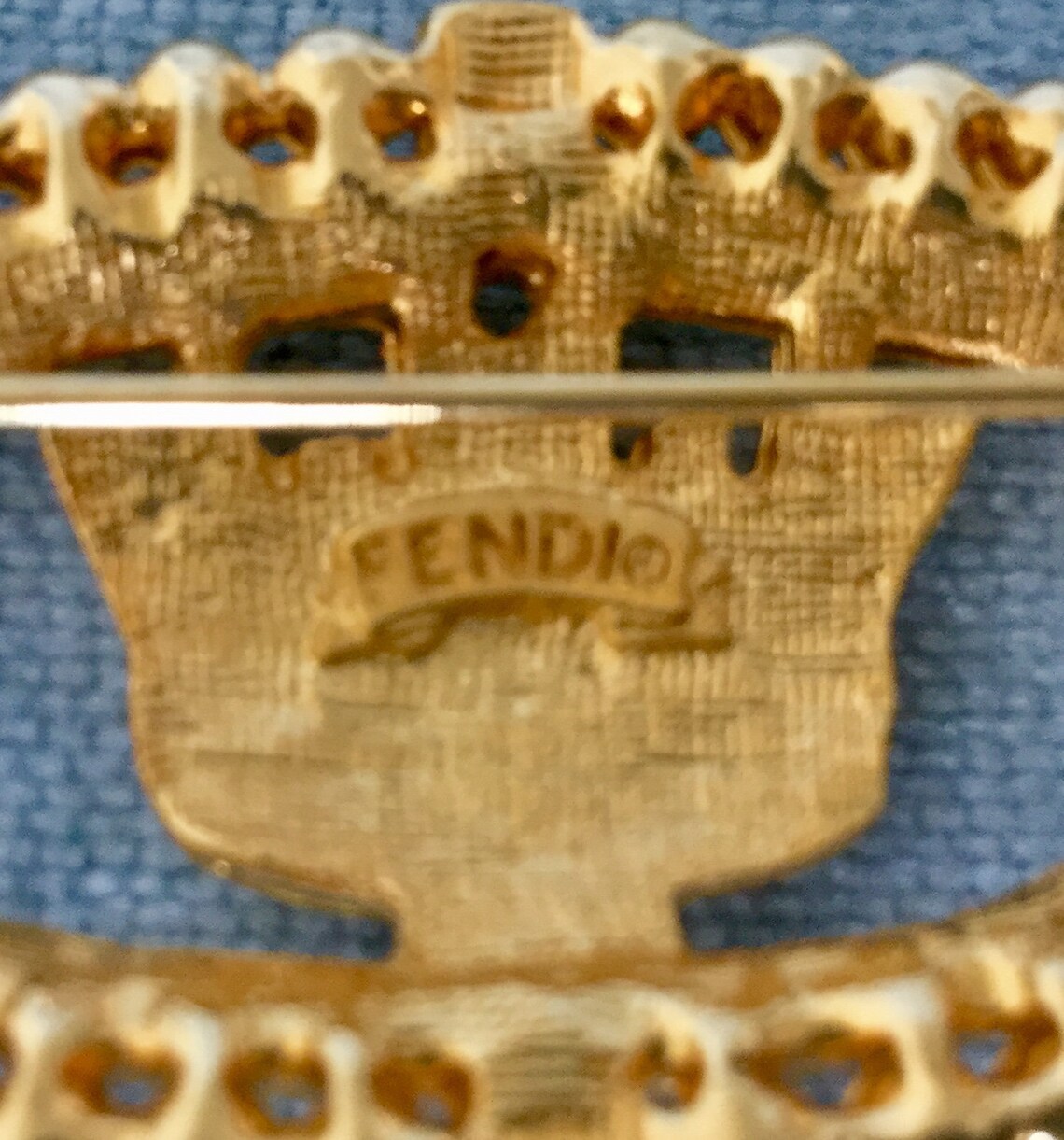 Chic FENDI Signed Diamanté CROWN LOGO Black Enamel Brooch Pin | Etsy