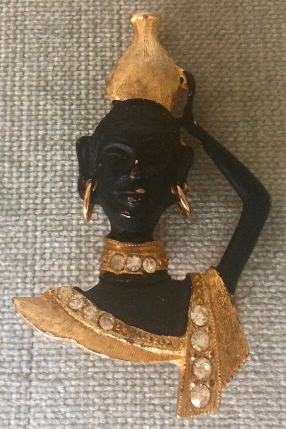 Striking Art Deco Blackamoor African Queen Big Brooch Pin Etsy