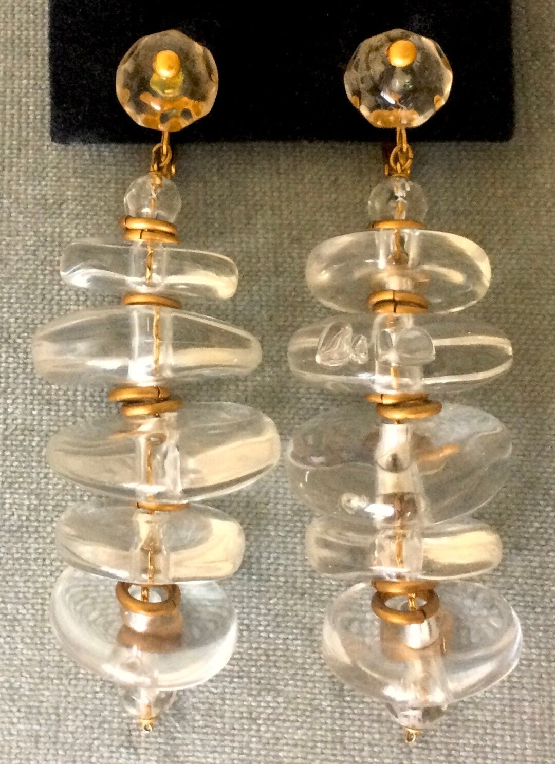 Massive ANNE KLEIN Signed LUCITE Kinetic Bubbles Drop Dangle Earrings ...