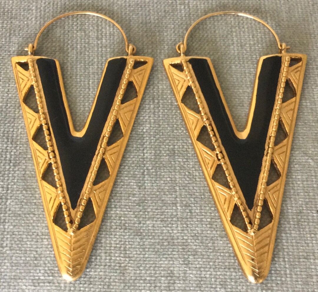 Massive ANNE KLEIN Signed 3” Long MODERNIST Drop Dangle Earrings Black ...