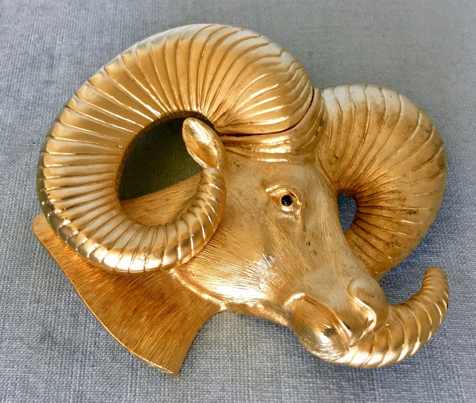 Monumental RAM'S HEAD Signed MUSI Gold Metal W/black Eye - Etsy