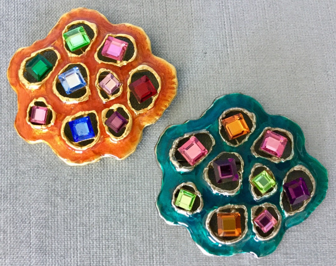 Vibrant CRAFT Signed GLASS Crystal ENAMEL Modernist Abstract Colorful ...