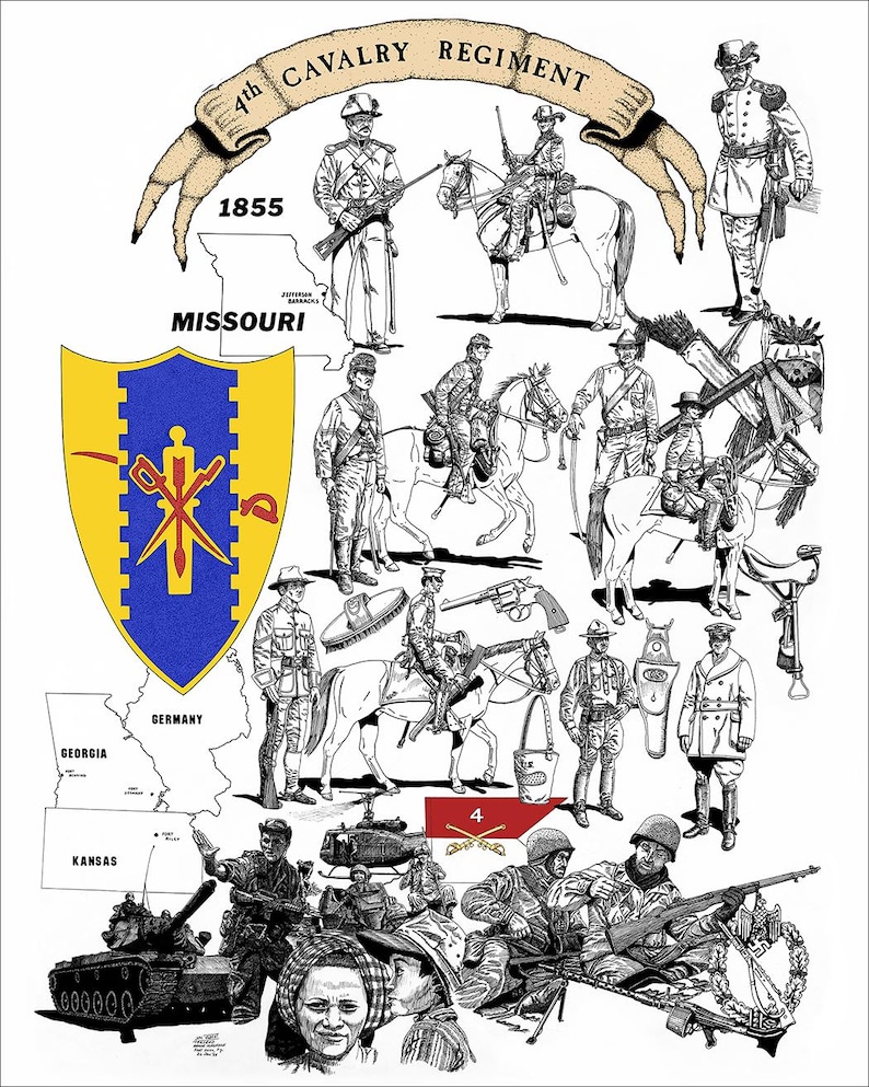 8 by 10 Inch Presentation Version of the 4th Cavalry Regimental Print ...