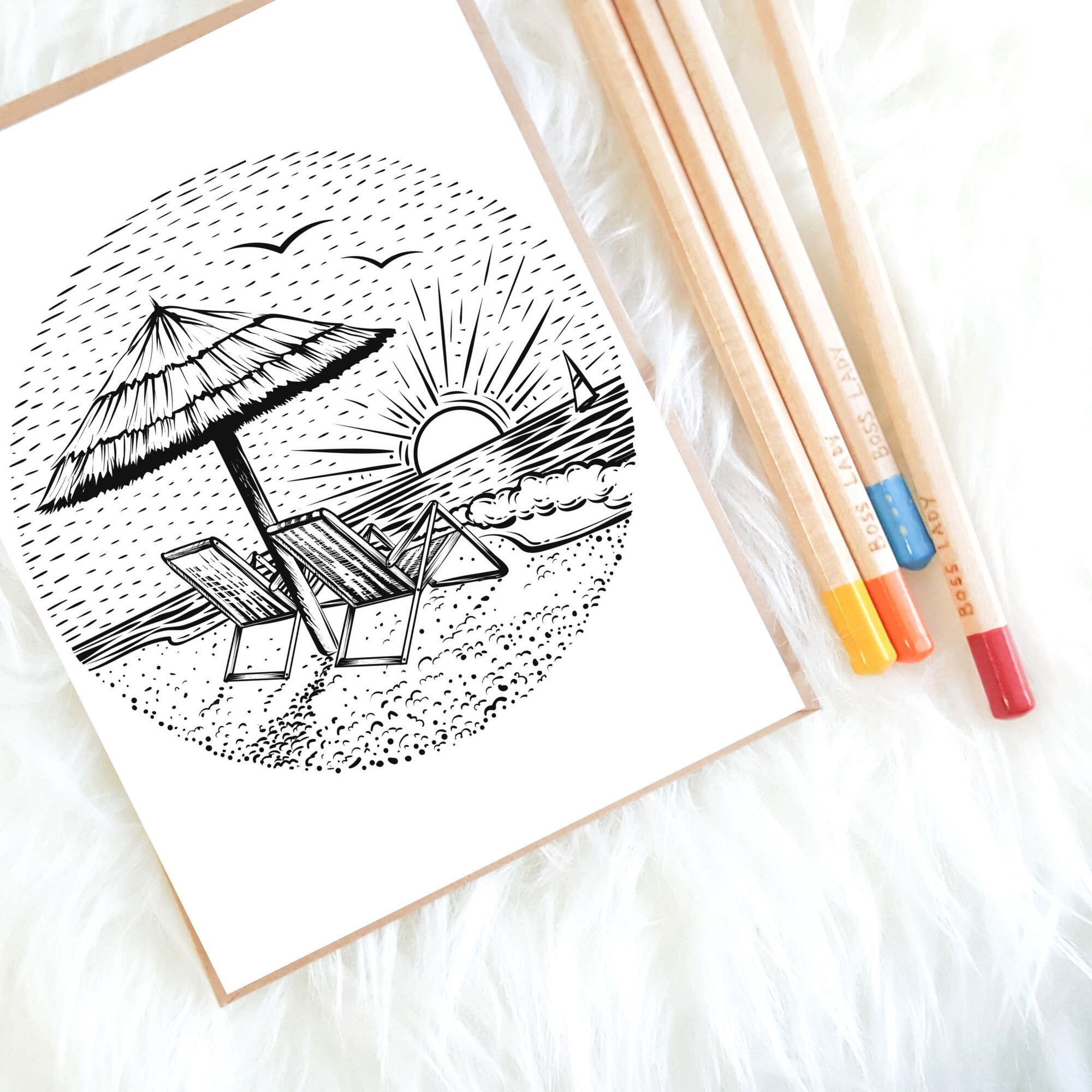 Beach Theme Coloring Book: Vacation Activity Prints (digital Download ...