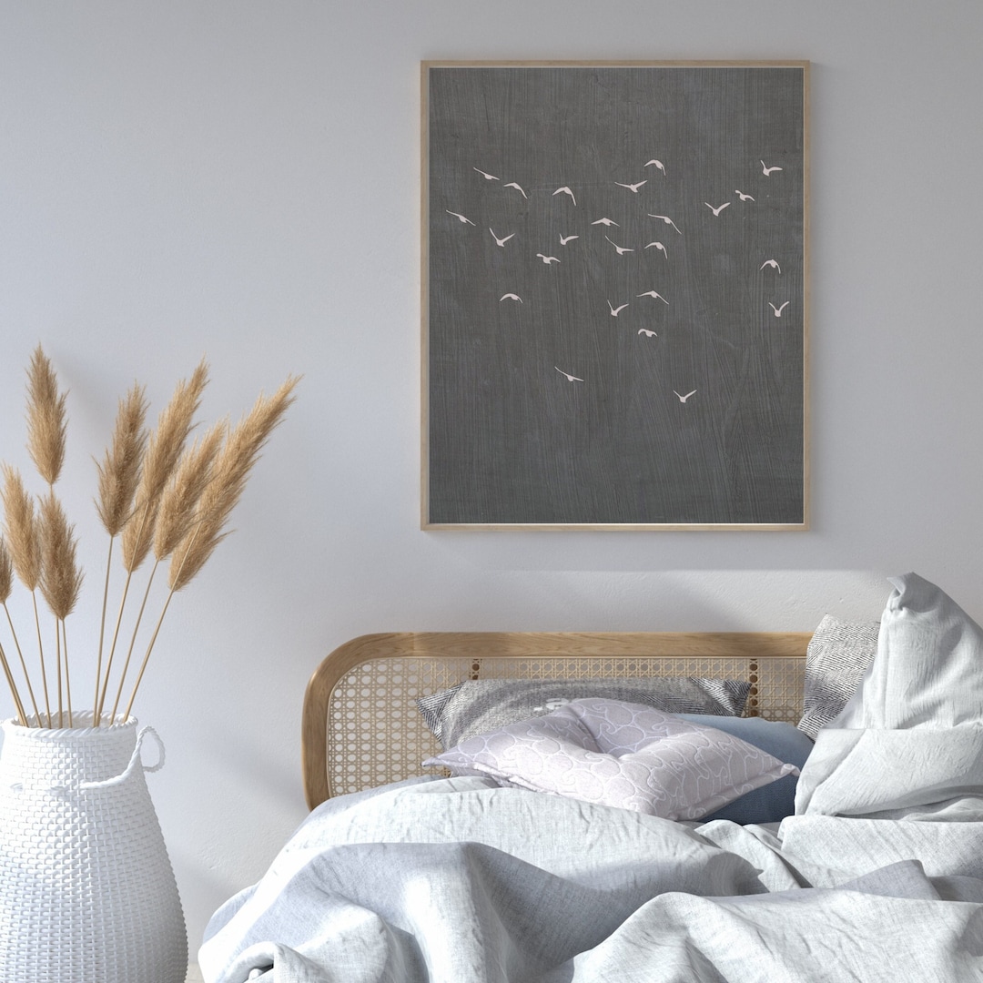 Simplistic Grey Wall Art With Birds, Minimalistic Art for Walls, Clean ...