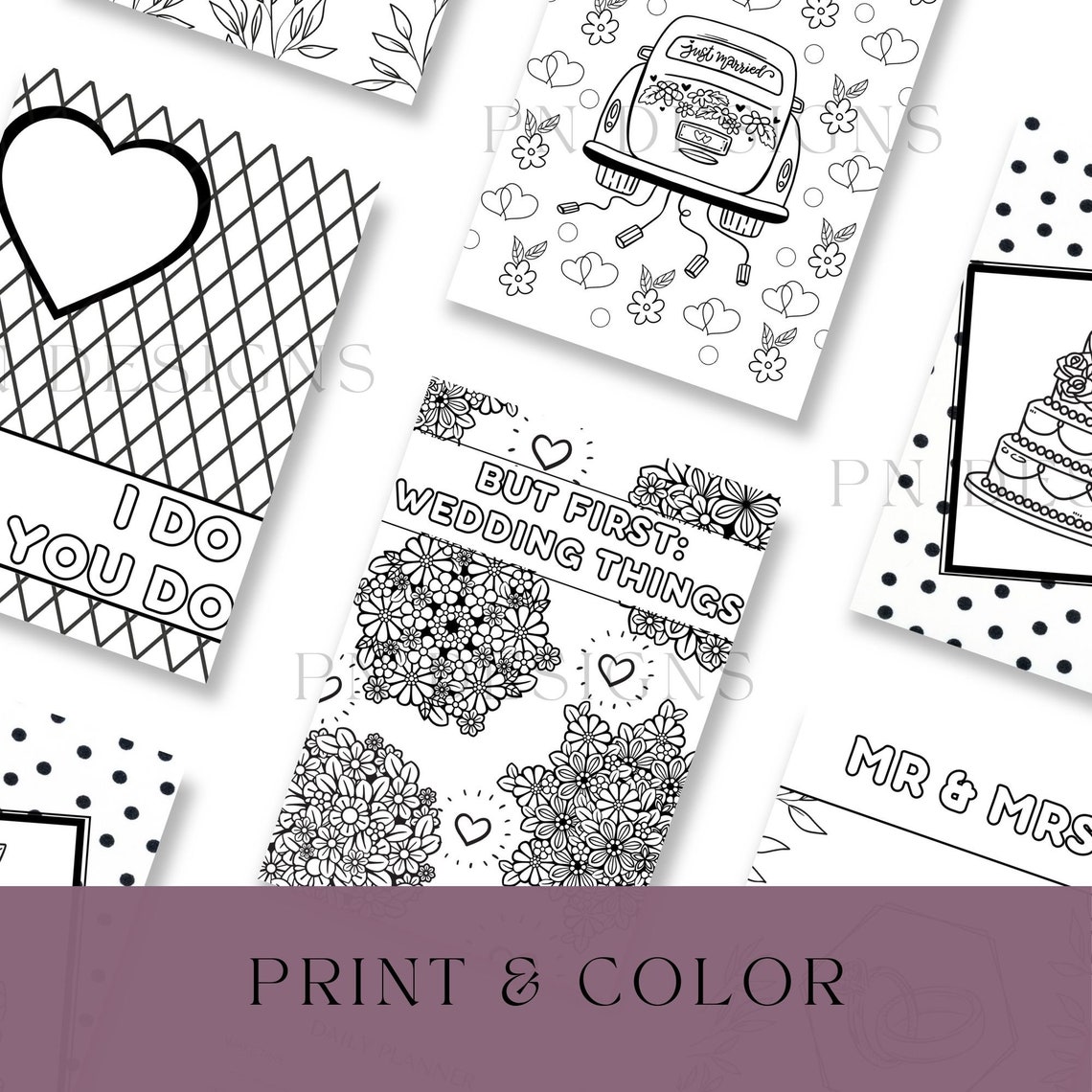 Wedding Coloring Book, Printable Coloring Pages for Bride to Be ...