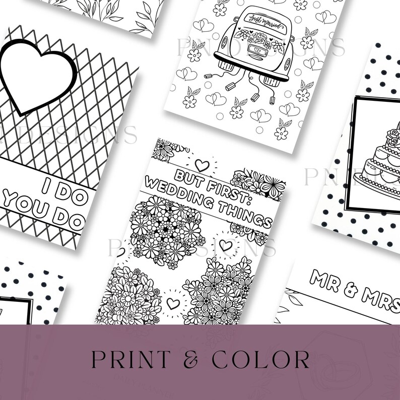 Wedding Coloring Book, Printable Coloring Pages for Bride to Be ...