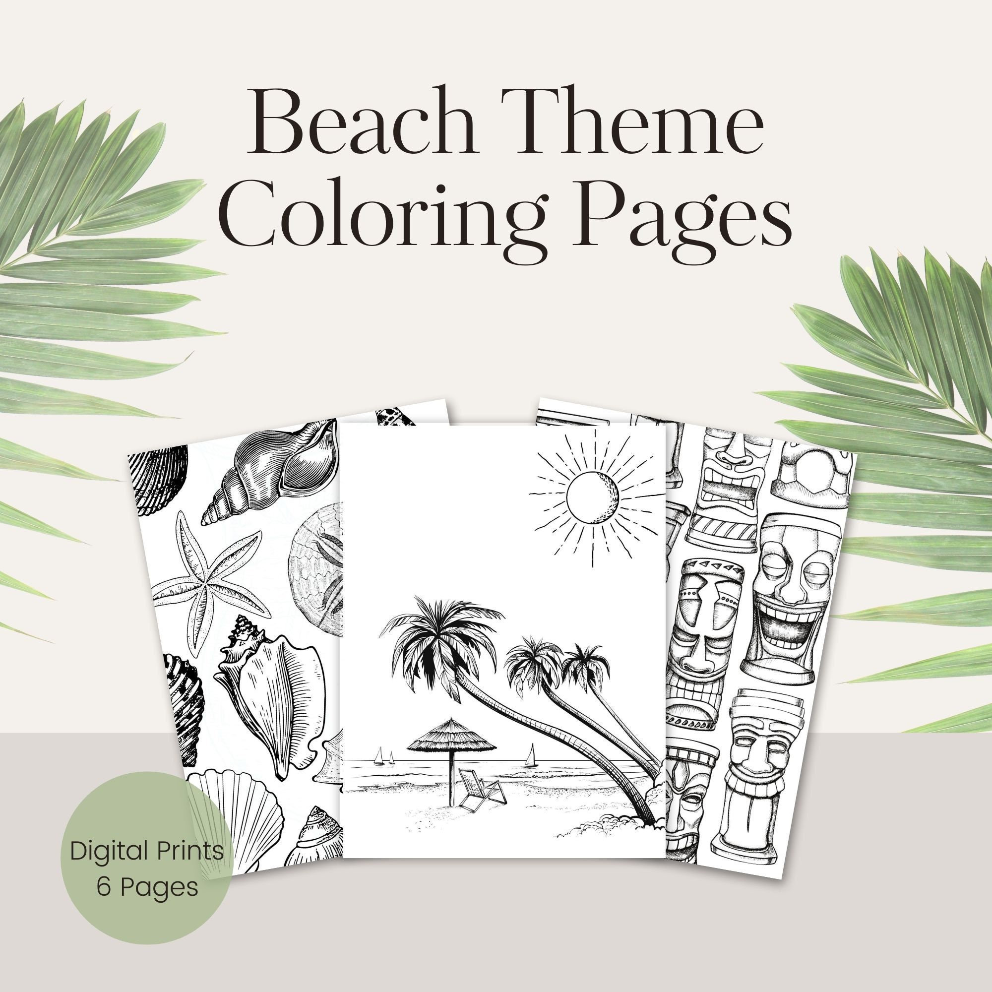 Beach Theme Coloring Book: Vacation Activity Prints (digital Download ...