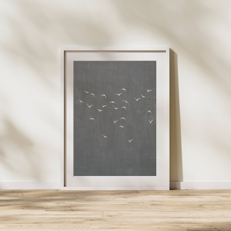 Simplistic Grey Wall Art With Birds, Minimalistic Art for Walls, Clean ...