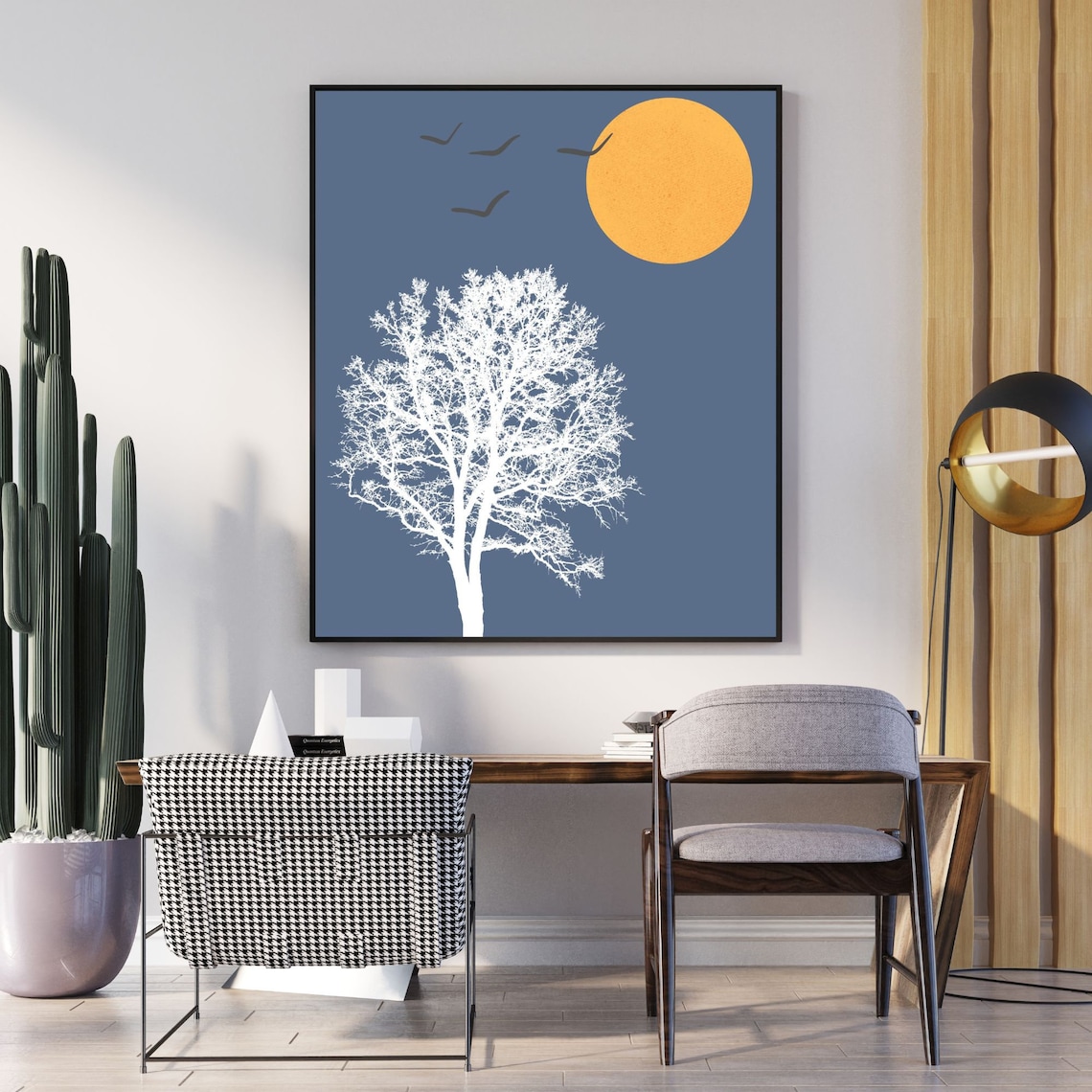 Midnight Blue Full Moon Wall Art, Printable Simple Living Room Decor ...