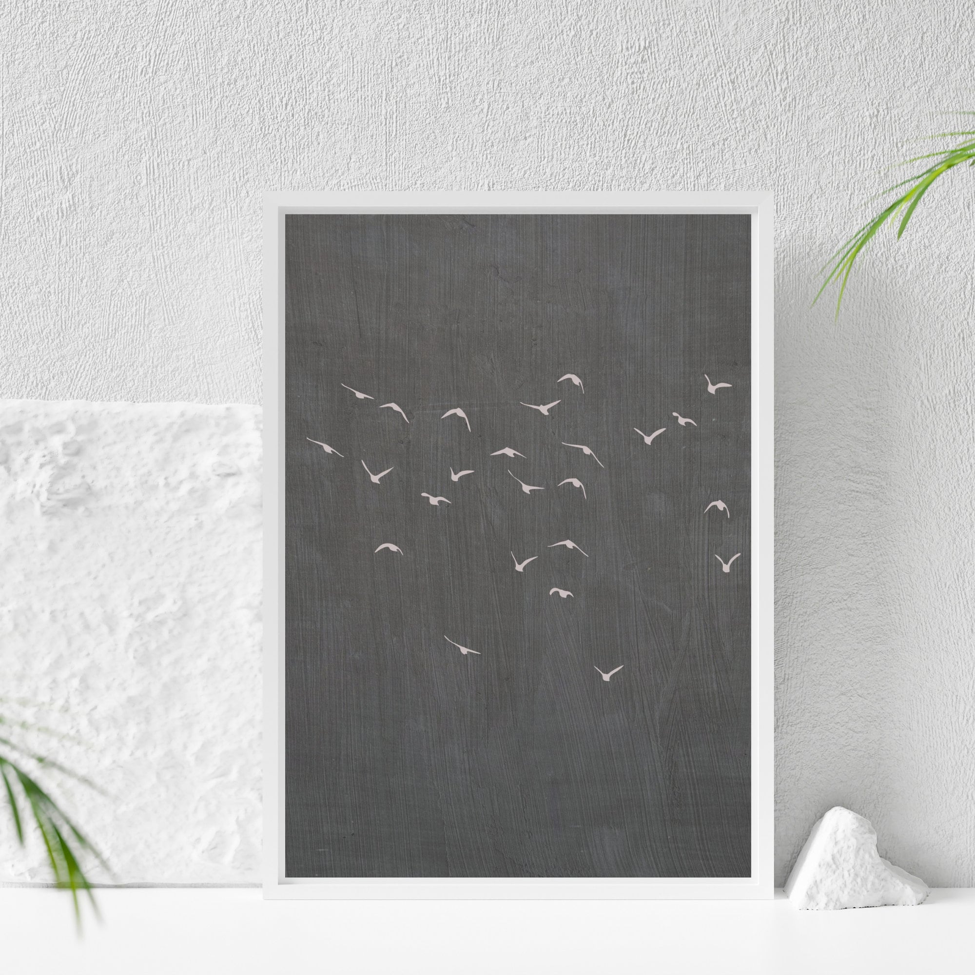 Simplistic Grey Wall Art With Birds, Minimalistic Art for Walls, Clean ...