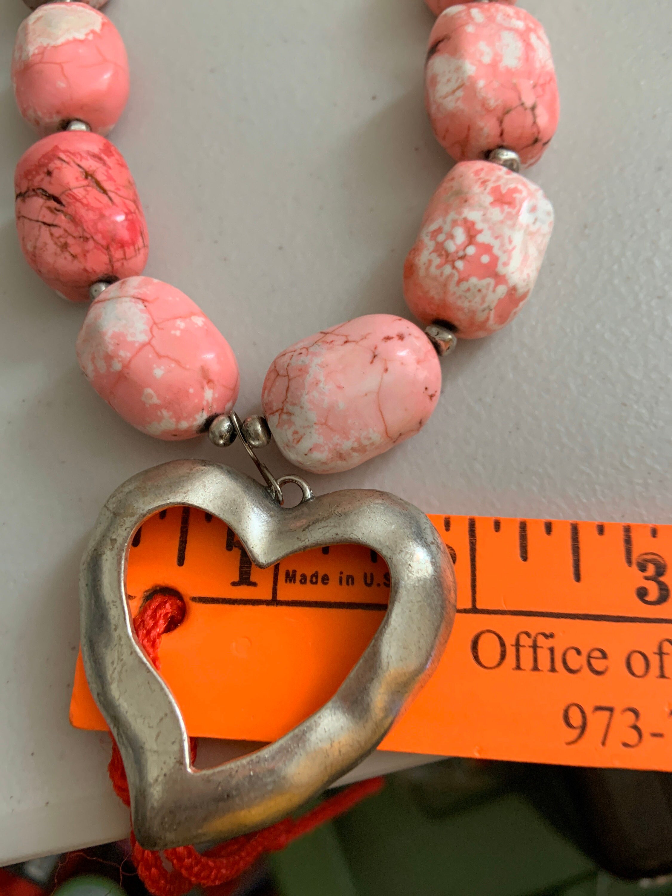 Pink Thulite / Rosaline Rough Tumbled Heart Necklace | Etsy