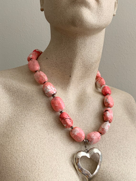 Pink Thulite / Rosaline Rough Tumbled Heart Necklace … - Gem