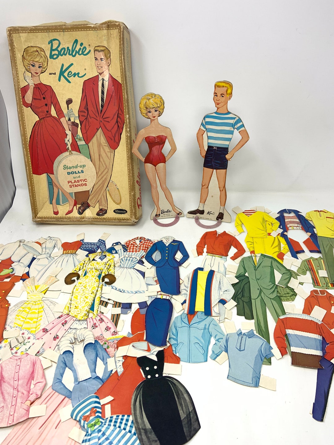 1962 Barbie & Ken Stand up Dolls + Plastic Stands / Whitman - Etsy