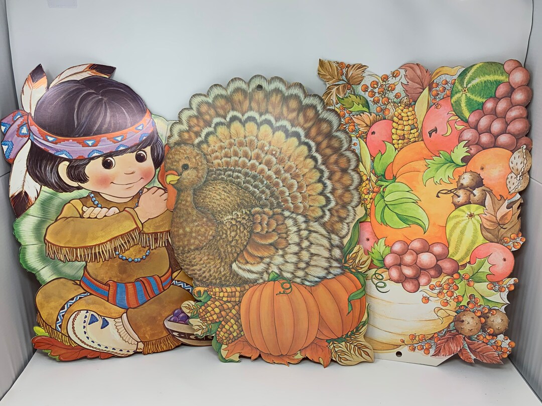 Lot of 3 Thanksgiving Holiday Die Cuts - Turkey Cornucopia Indigenous ...