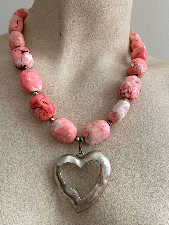 Pink Thulite / Rosaline Rough Tumbled Heart Necklace … - Gem