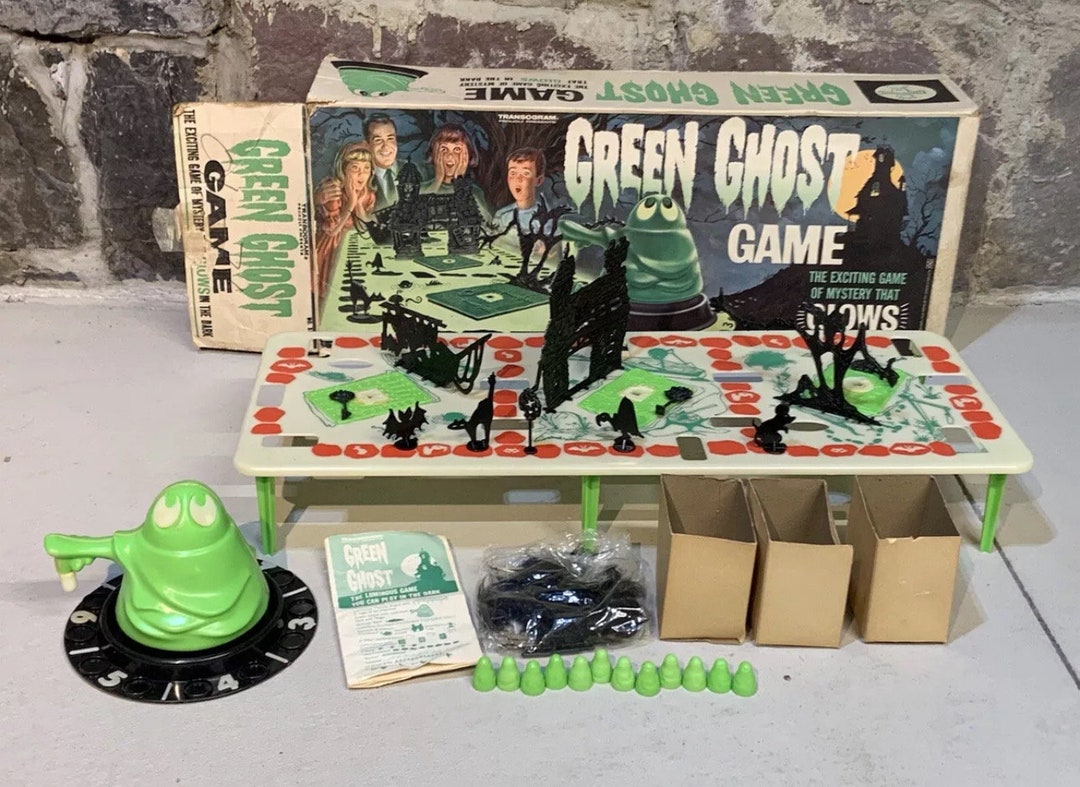 1965 Green Ghost Game / Glow in the Dark Game Transogram Halloween ...