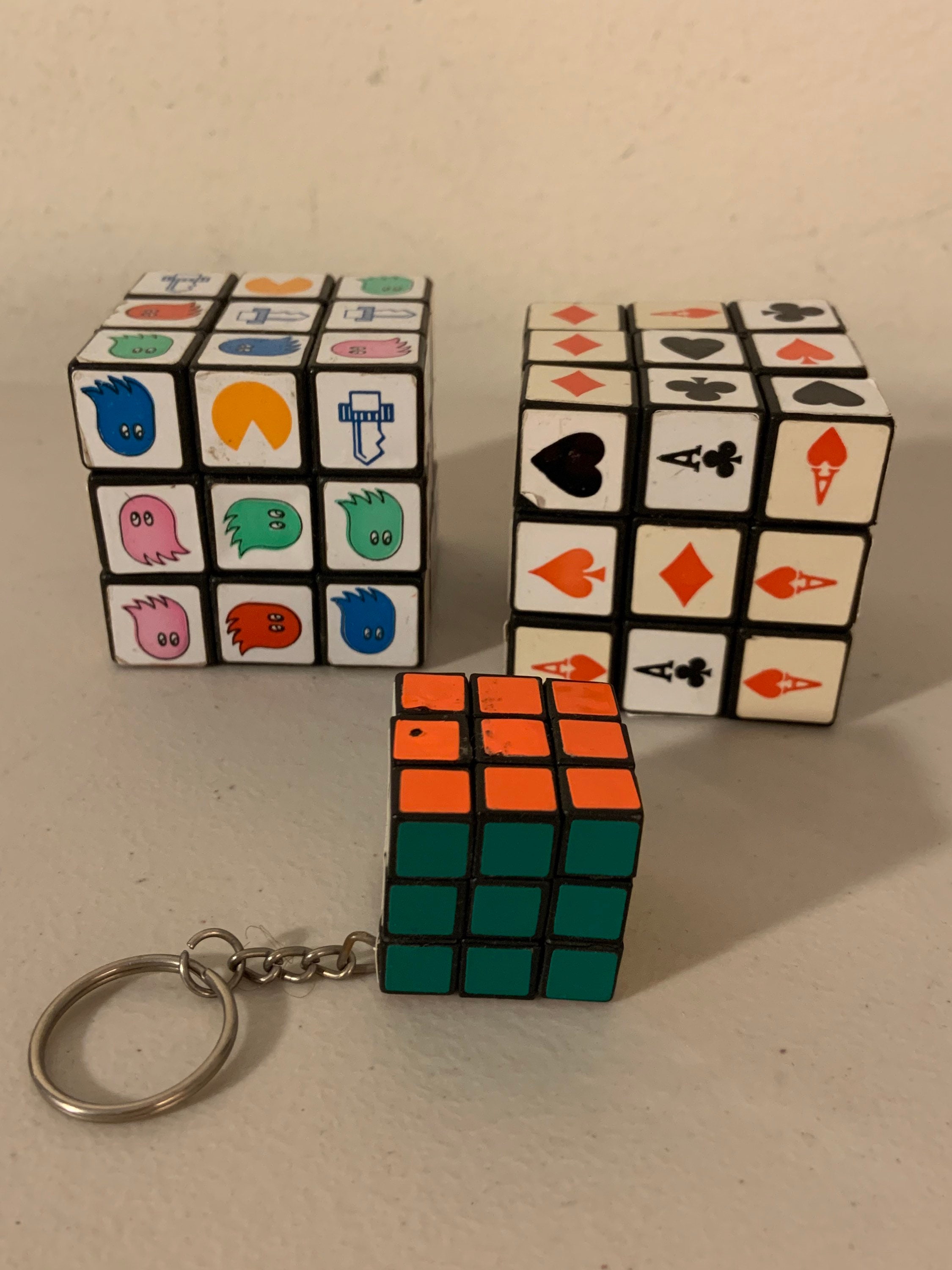 Vintage Rubiks Cube Trio Pac-man Card Suits Mini Keychain - Etsy