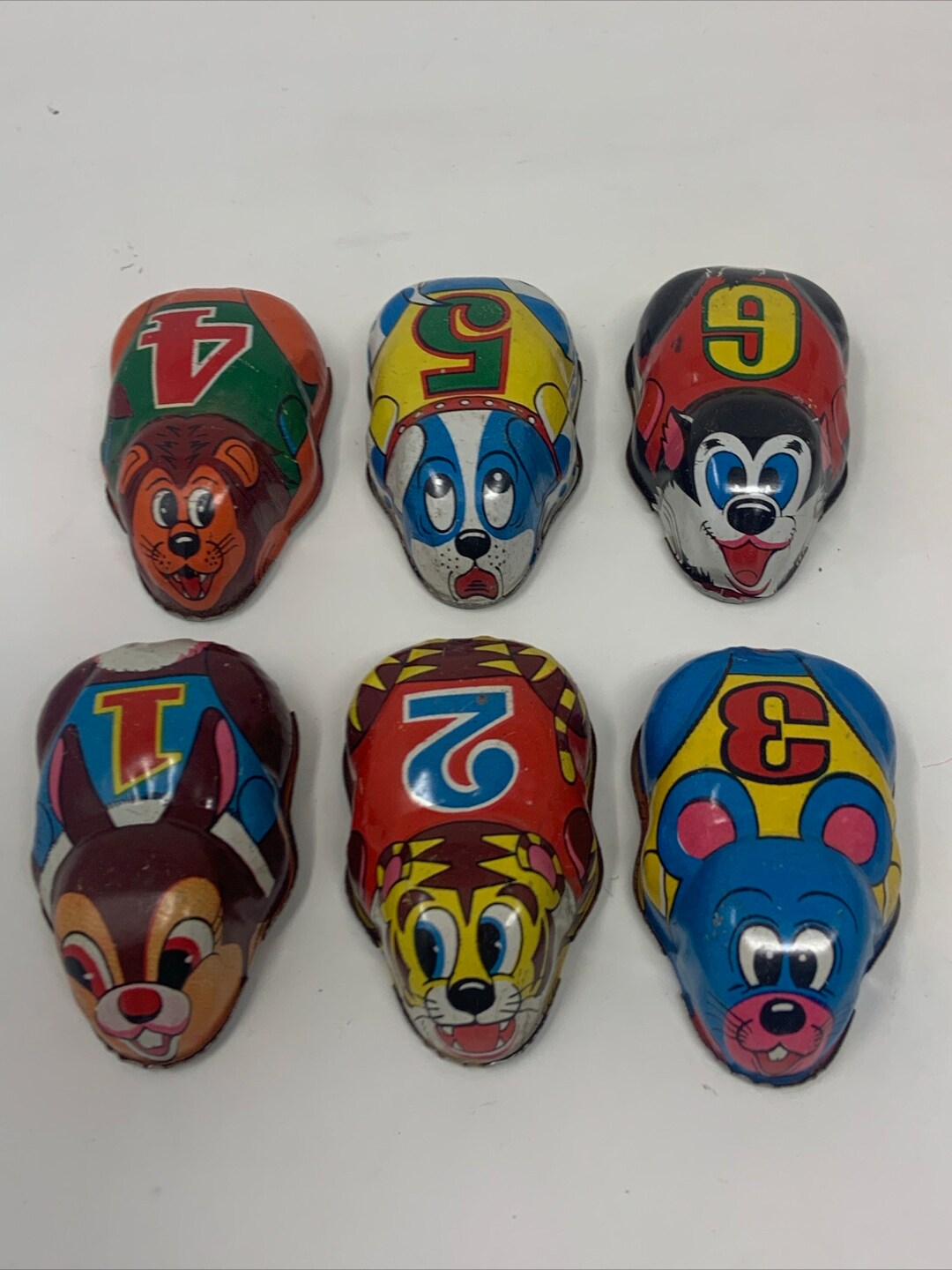 Set of 6 Yone Friction Toy Racers Animals Made in Japan Rabbit Tiger ...