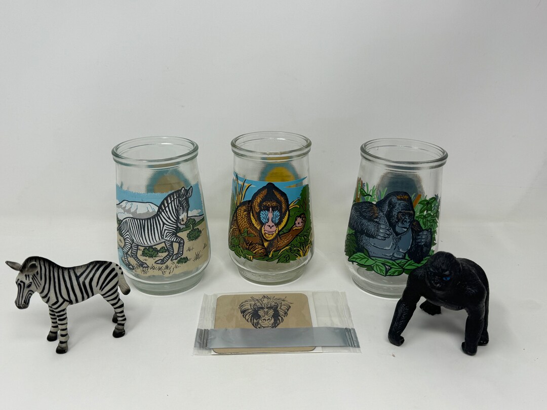 Lot of 3 Endangered Species Welch’s Jelly Juice Glass / Gorilla Zebra ...