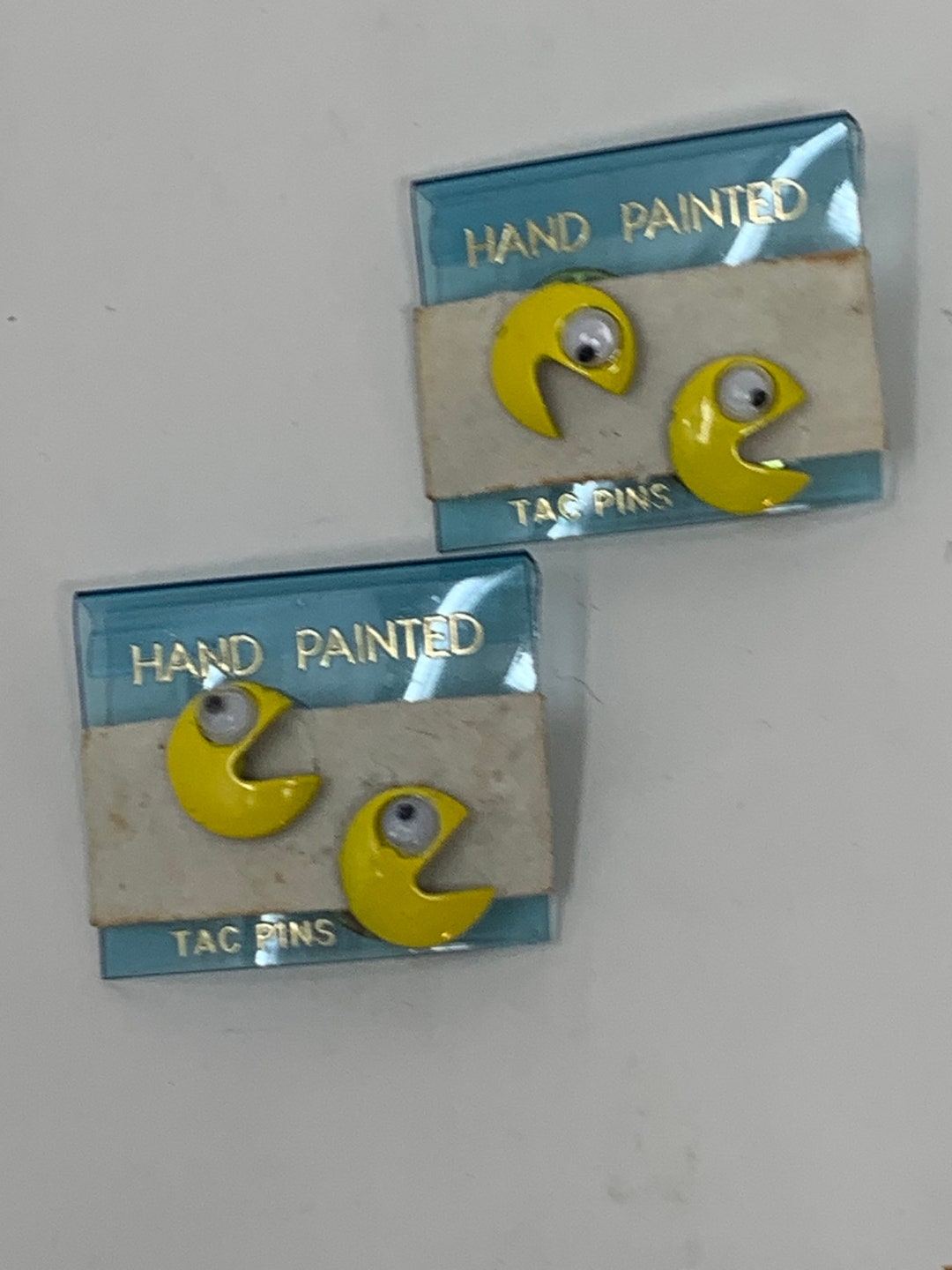 Pair of Vintage NOS Pac Man Tac Pins / Hand Painted - Etsy