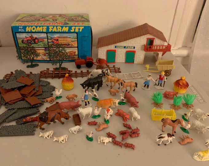 1970s Home Farm Set - Farm House Fences Stone Walls Animals Hay Stacks ...
