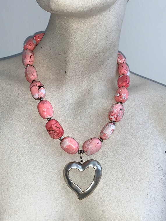 Pink Thulite / Rosaline Rough Tumbled Heart Necklace … - Gem
