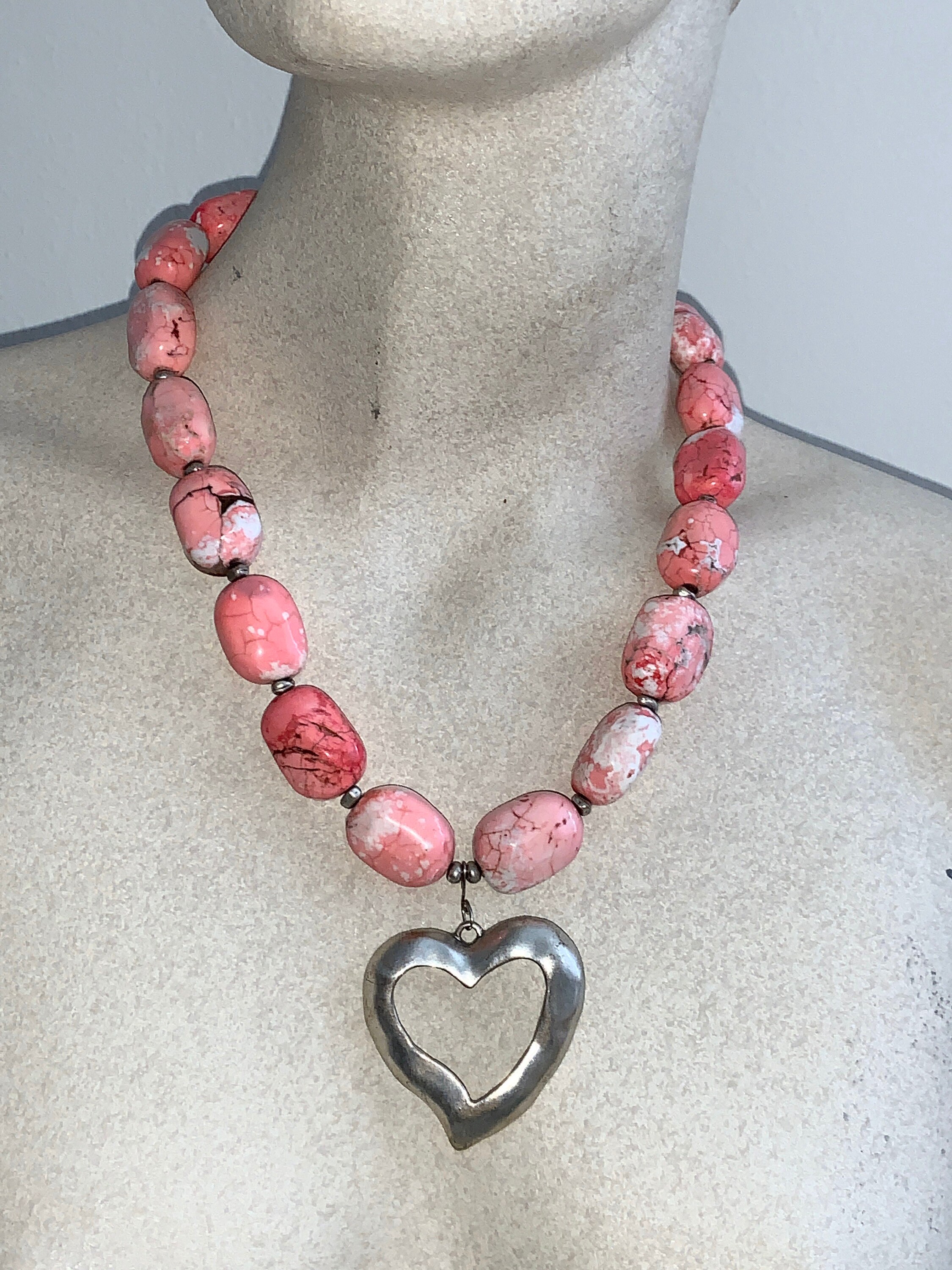 Pink Thulite / Rosaline Rough Tumbled Heart Necklace | Etsy