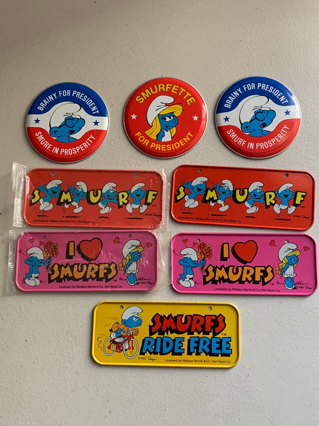 Vintage 8pc Smurf Metal Swag Peyo Lot - Smurf for President / Mini ...