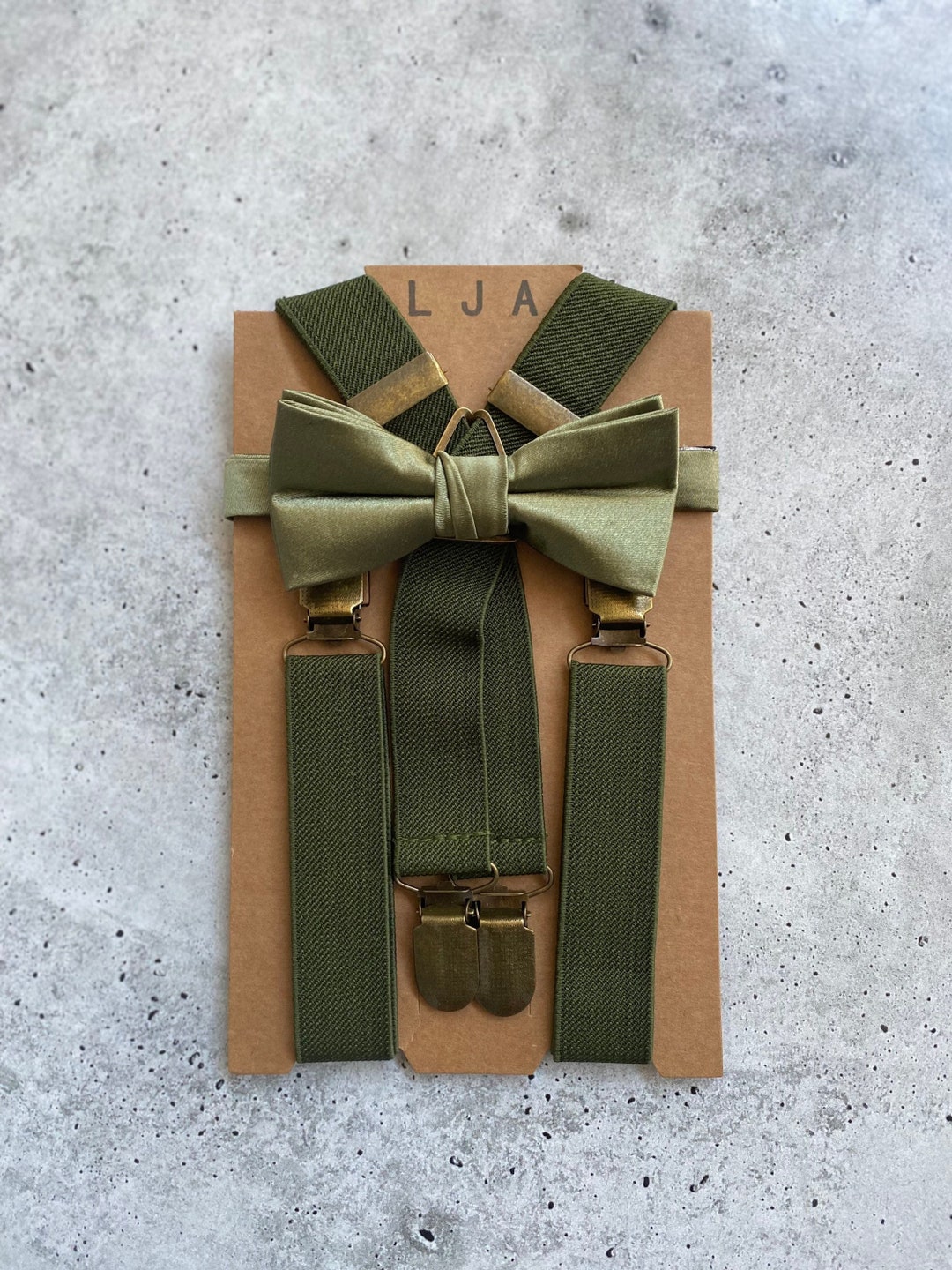 Olive Suspenders - Olive Satin Bow Tie and Neck Tie - Eucalyptus Bow ...