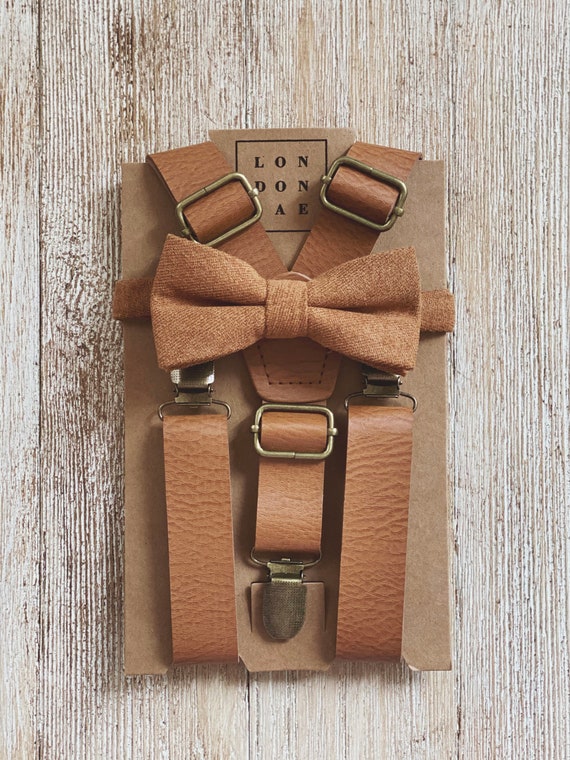 Vintage Brown Weathered Suspenders Tan Bow Tie Bow Tie - Etsy