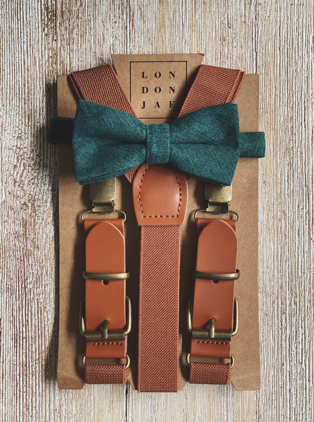 Cognac Suspenders for Men - Dark Green Cotton Bow Tie -set or Bow Tie ...