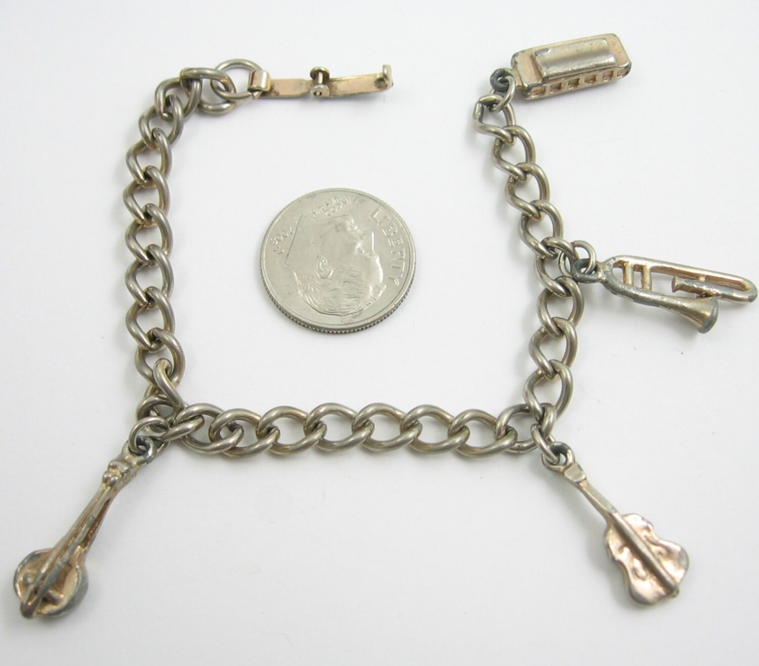 MUSICAL Charm Bracelet Music Instruments Silvertone Harmonica - Etsy