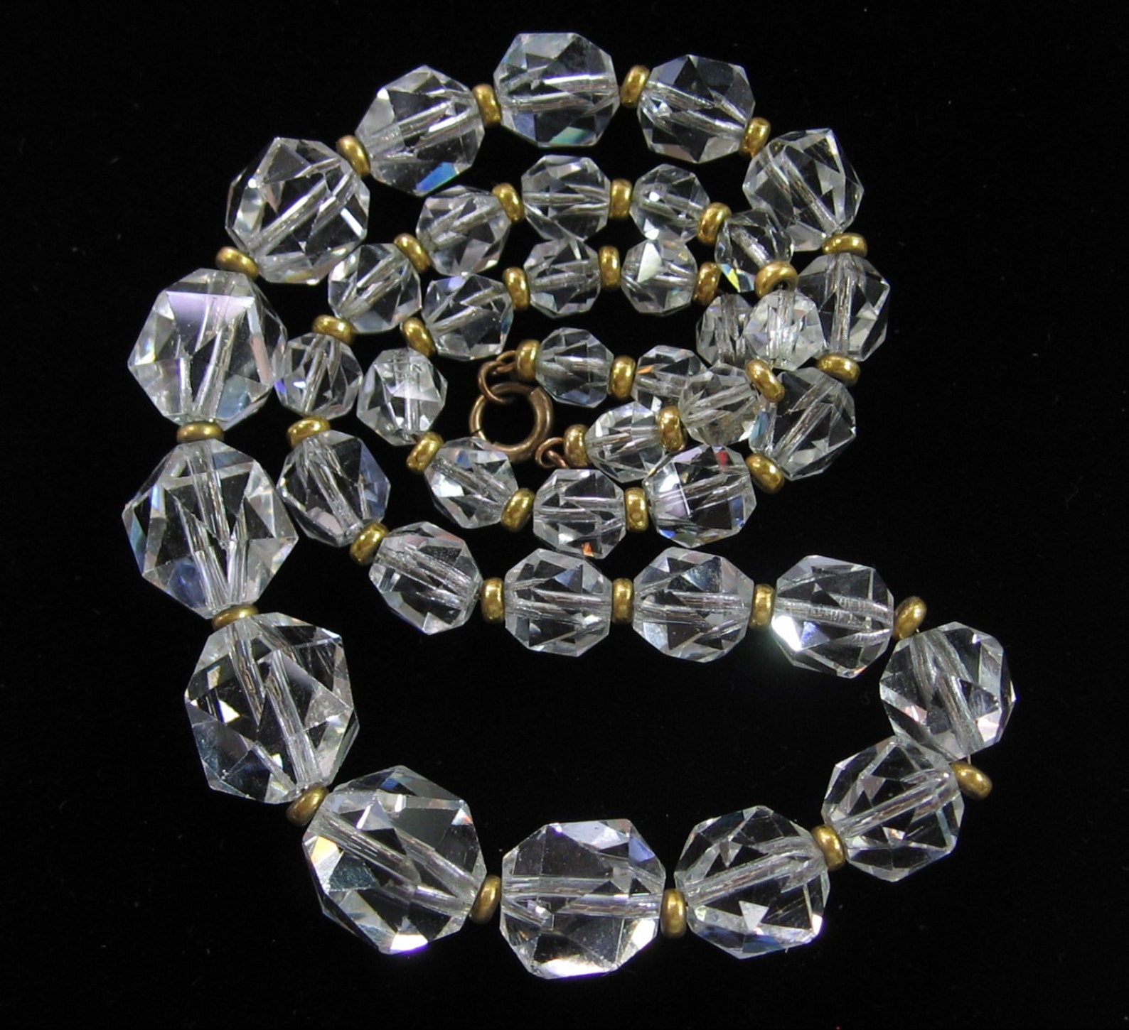 Unusual CLEAR CRYSTAL Bead Vintage Necklace Sharp TRIANGLE Facets ...