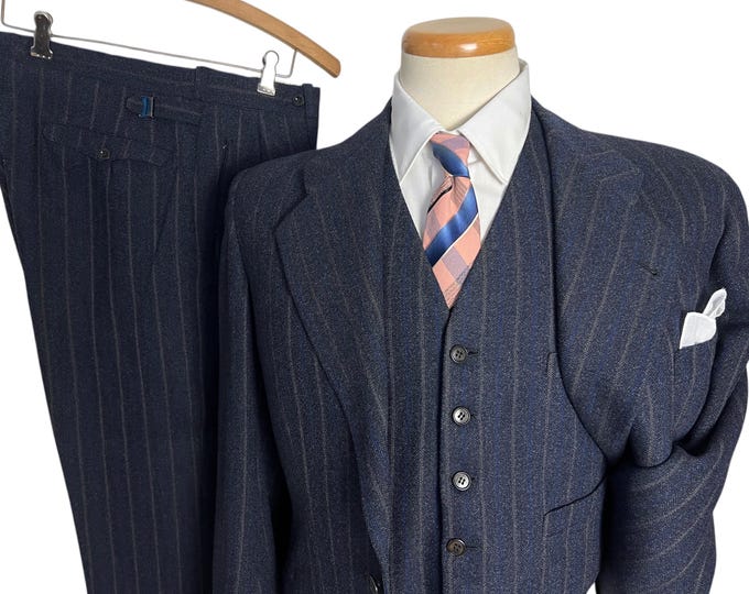 Vintage 1920s/1930s Custom Tailored Wool Cheviot Cloth 3pc Suit ~ 38 S ...