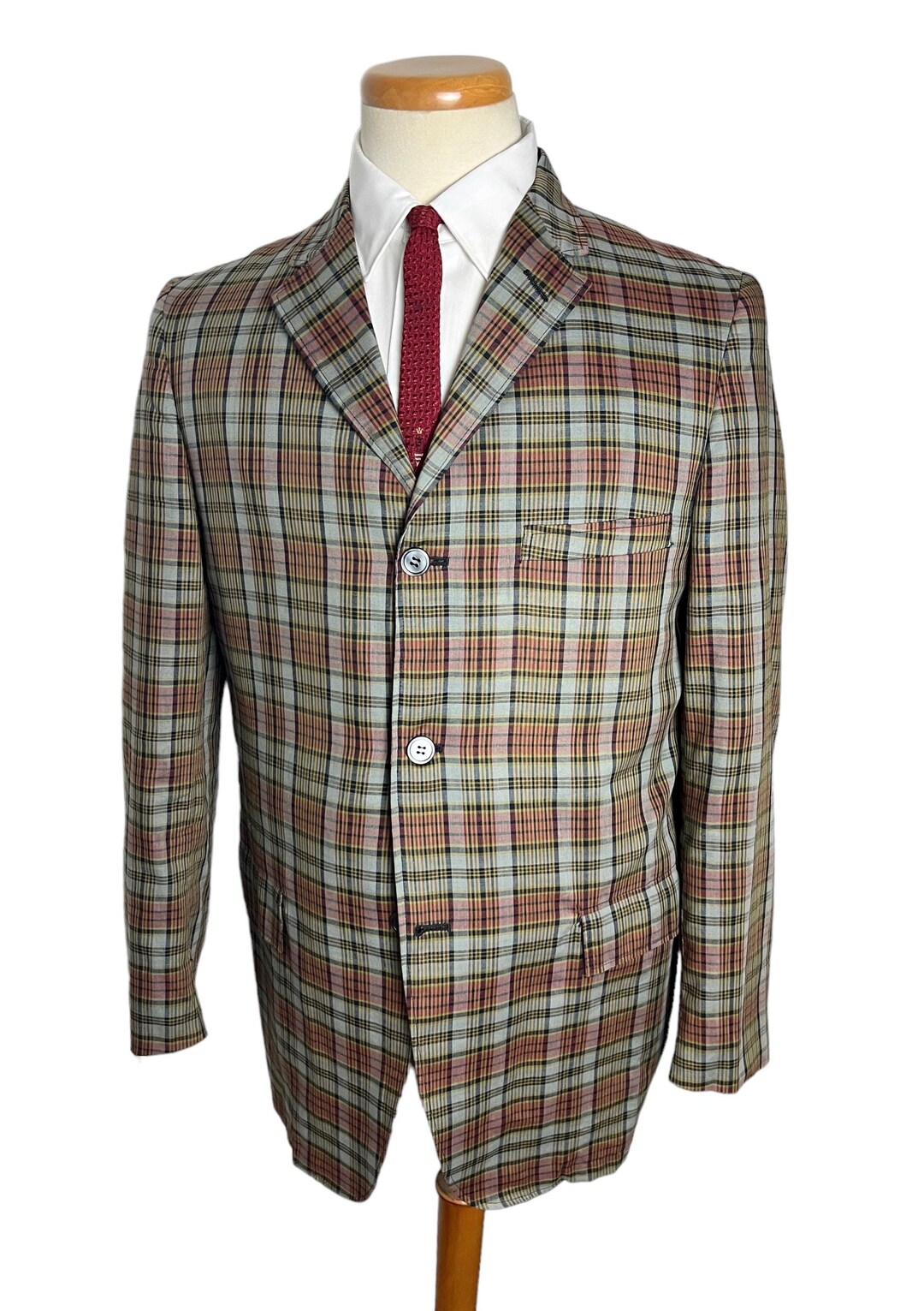 Vintage 1950s/1960s Wash and Wear MADRAS Cotton Sport Coat 38 R Lightweight Sack Jacket / Blazer ...