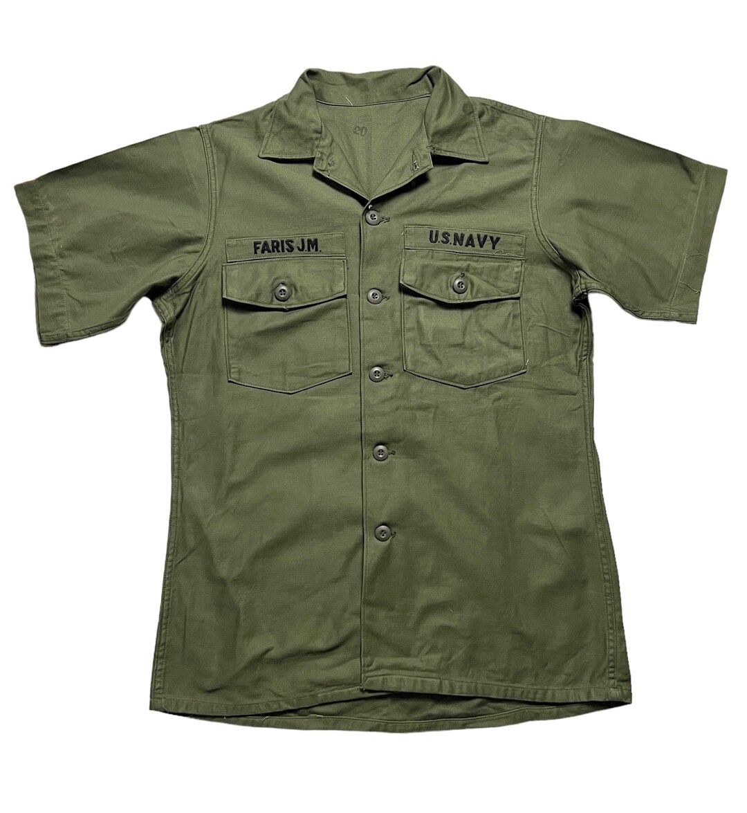 Vintage 1960s OG-107 US Navy Utility Shirt ~ Fits M ~ Military Uniform ...