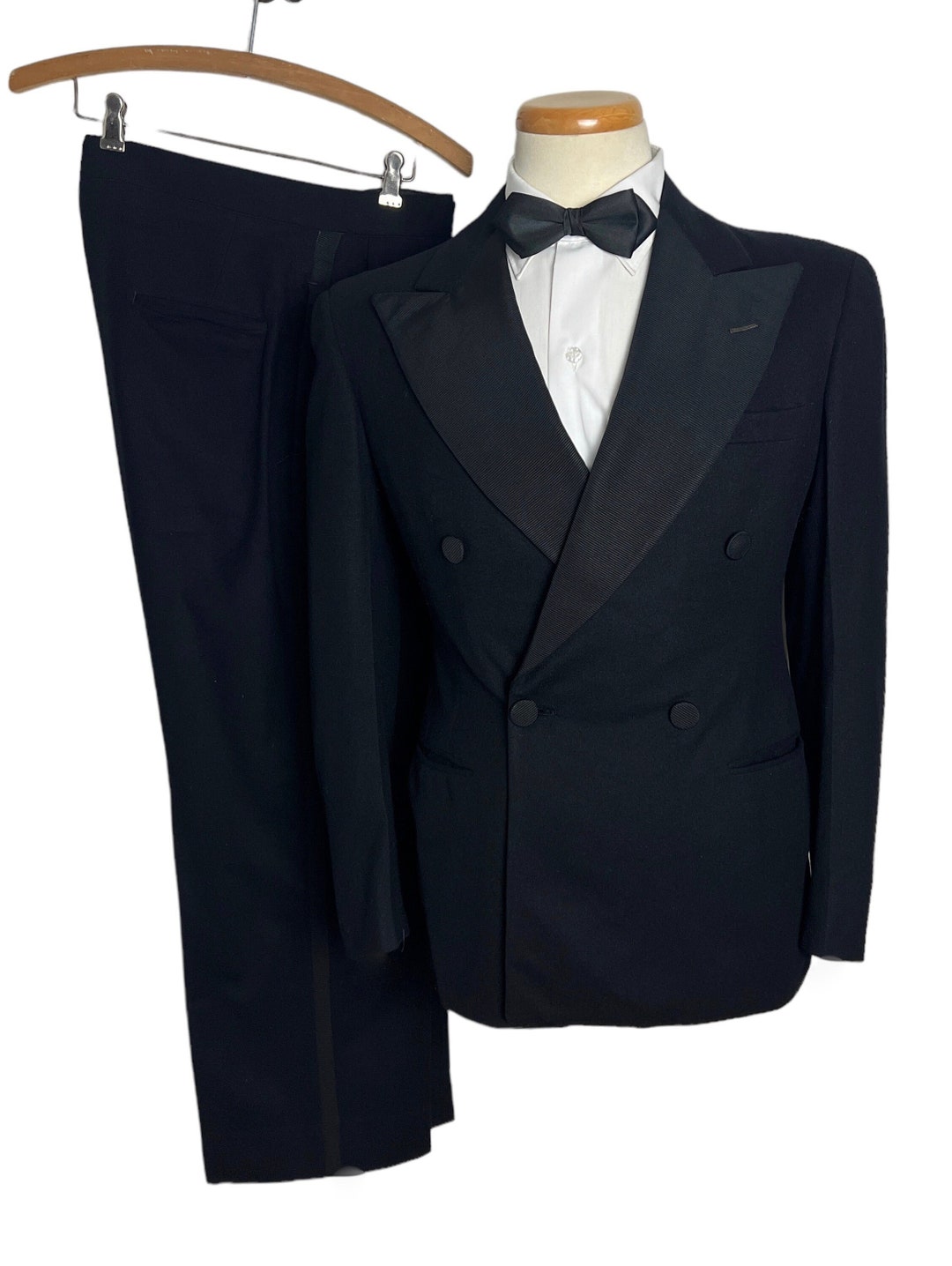 Vintage 1930s/1940s Double-breasted Wool 2pc Tuxedo ~ 36 Short ~ Suit / Tux ~ Wedding ~ Art Deco ...