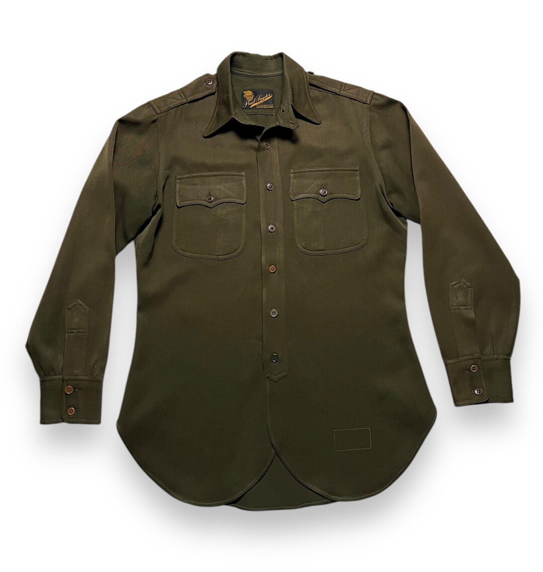 Vintage 1940s Wool Gabardine CHINSTRAP Uniform Shirt ~ M ~ Work Wear ...