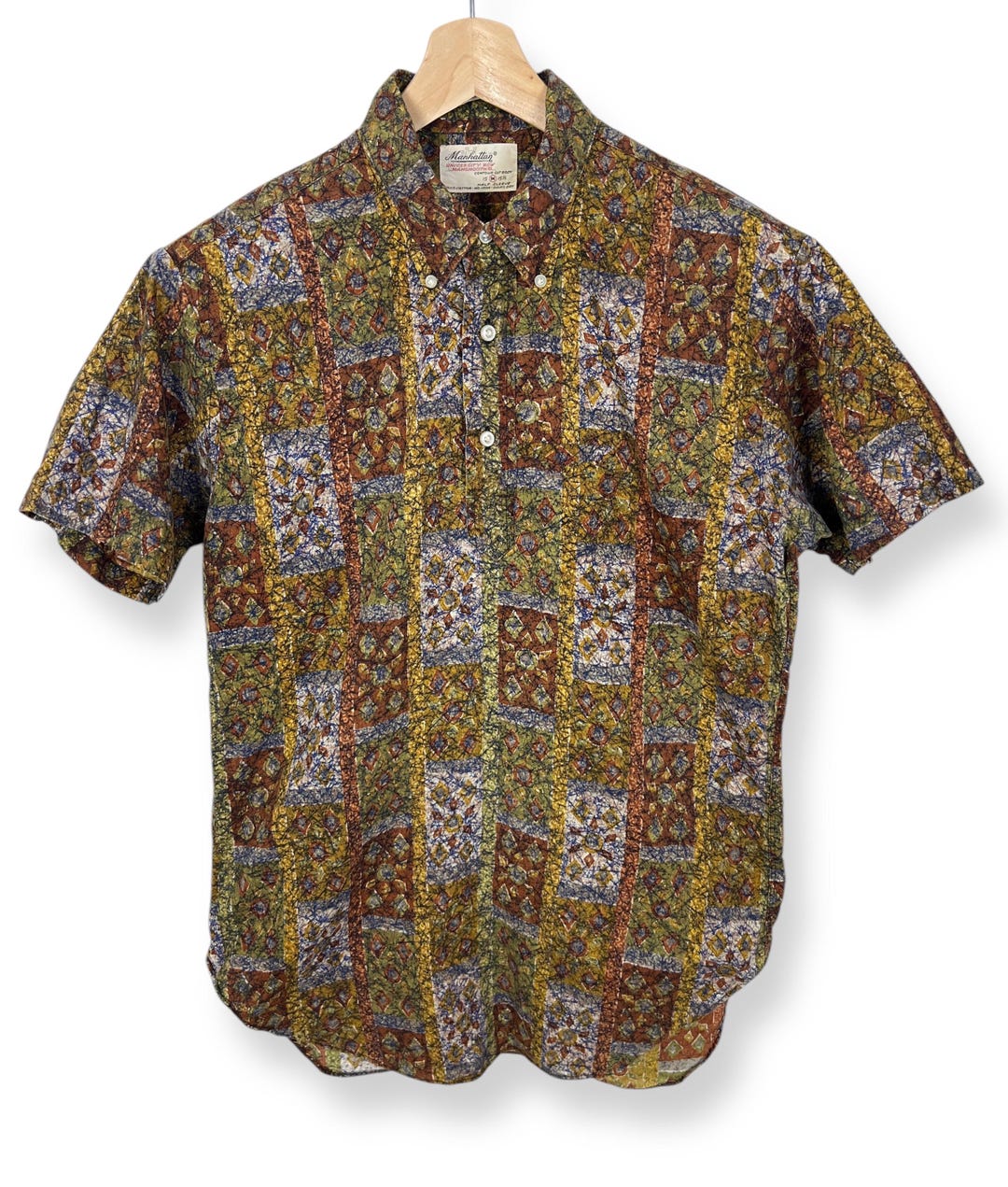 Vintage 1950s/1960s MANHATTAN Ancient Batik Short-sleeve Popover Shirt ...