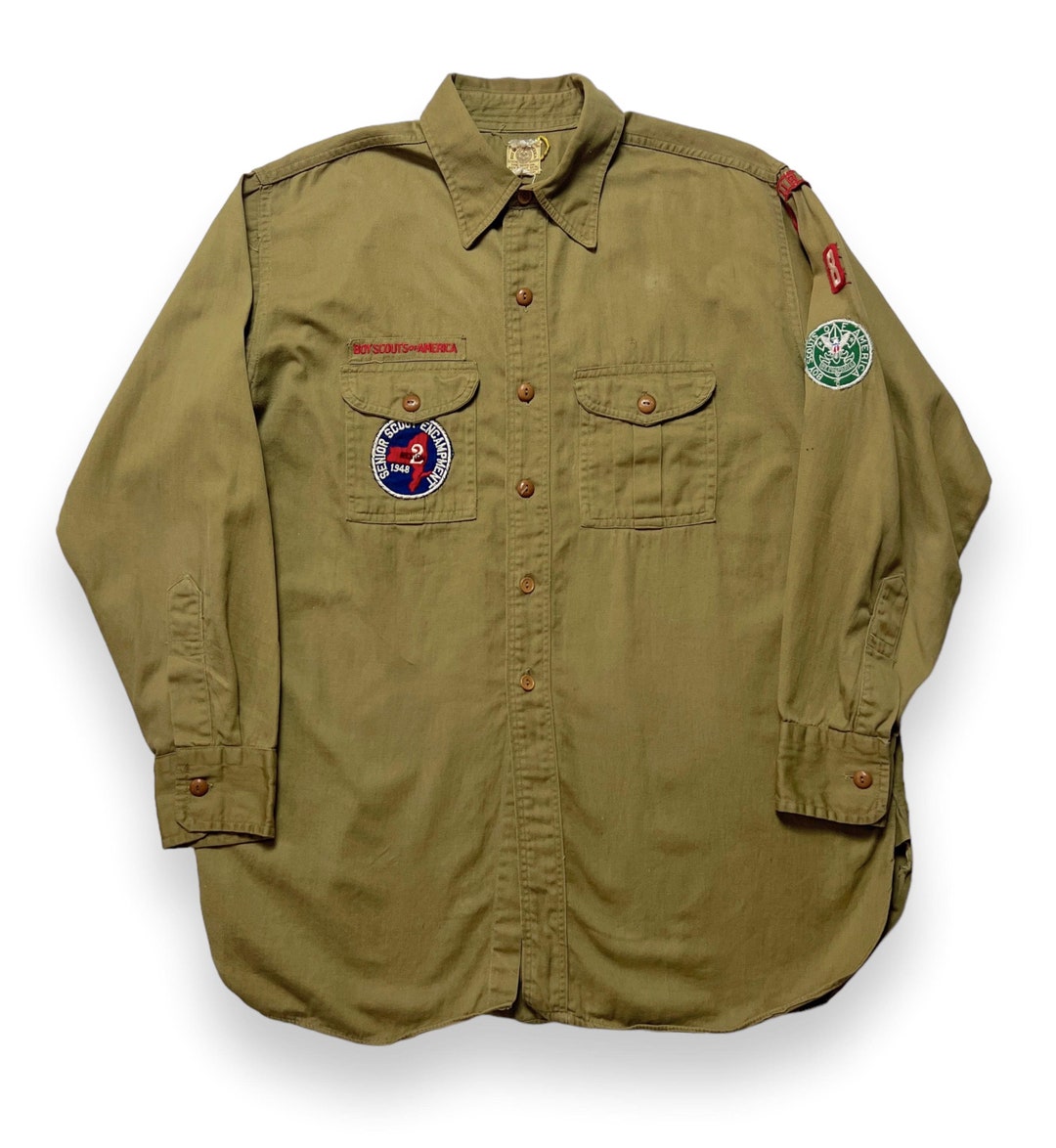 Vintage 1940s Cotton Twill Boy Scouts Button-up Shirt Size L 40s BSA ...