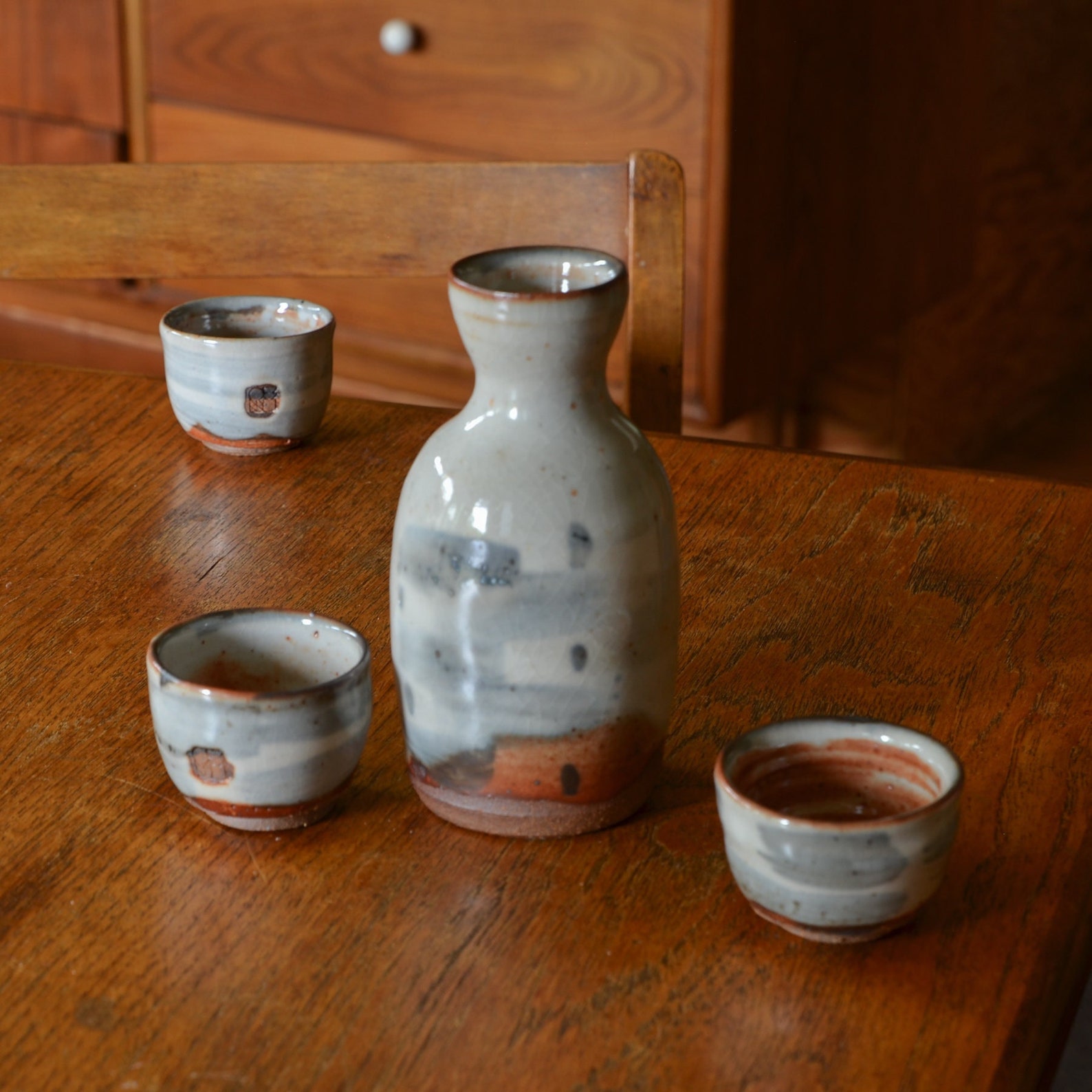 Sake Set Aspen Glaze Carafe & 3 Cups - Etsy
