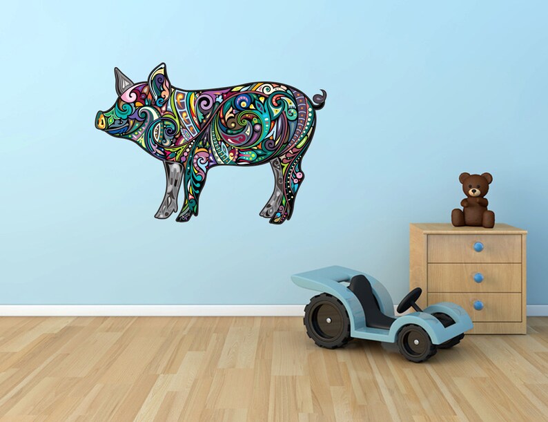 Abstract Pig Wall Sticker, Colorful Swine Wall Decal Pig Decor, Boar ...
