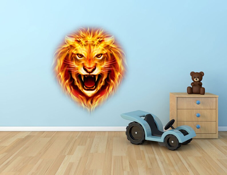 Abstract Fire Lion Wall Sticker, Colorful Burn Tiger Wall Decal Decor ...