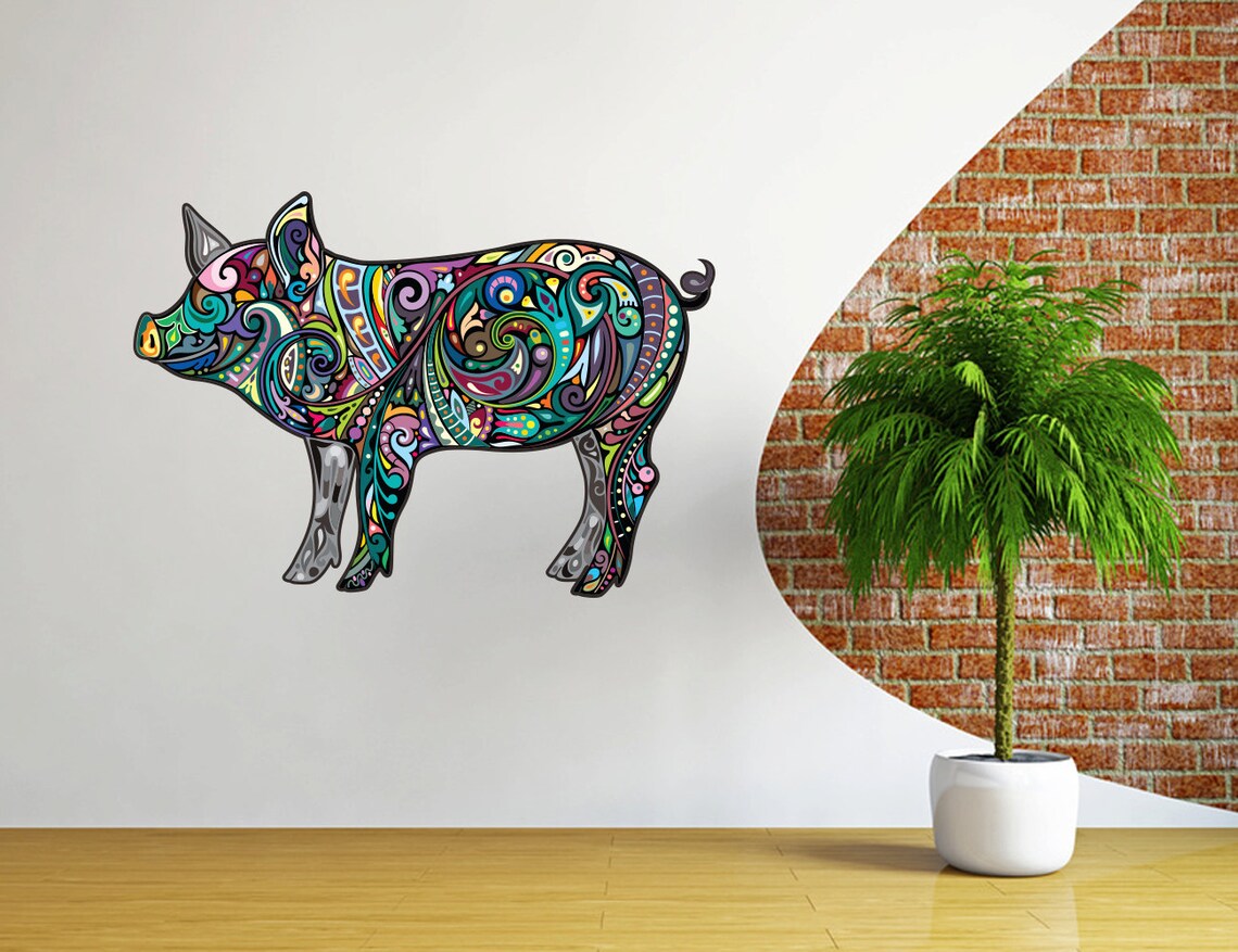 Abstract Pig Wall Sticker, Colorful Swine Wall Decal Pig Decor, Boar ...
